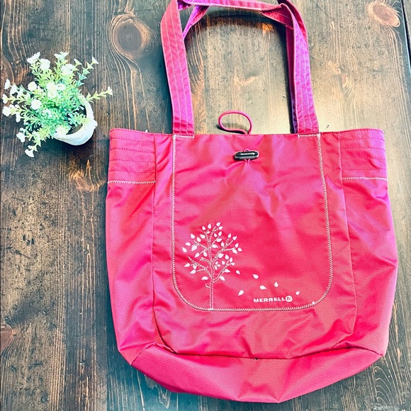 Merrell | Bags | Merrell Burgundy Embroidered Tree Large Canvas Tote ...